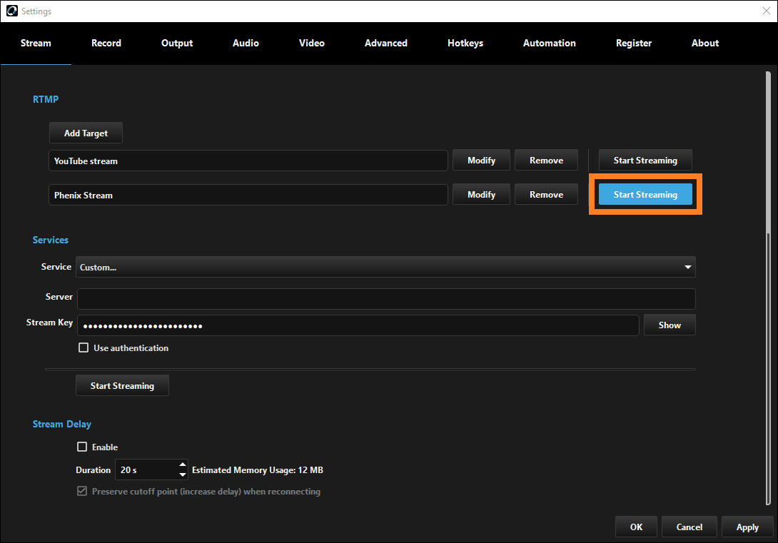 Streaming to Phenix – Quicklink Knowledge Base